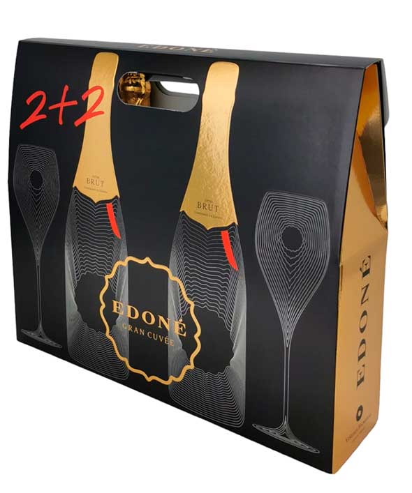 Comprar Cava - Champagne Edoné Gran Cuvée Extra Brut 2 Botellas + Copas ...