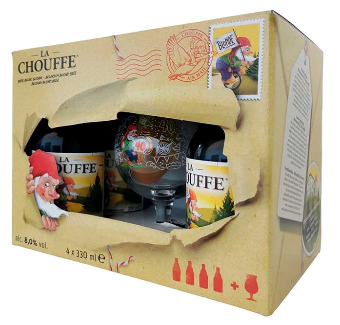 Comprar Cervezas La Chouffe Blonde 4 Botellas + Copa Barato Online