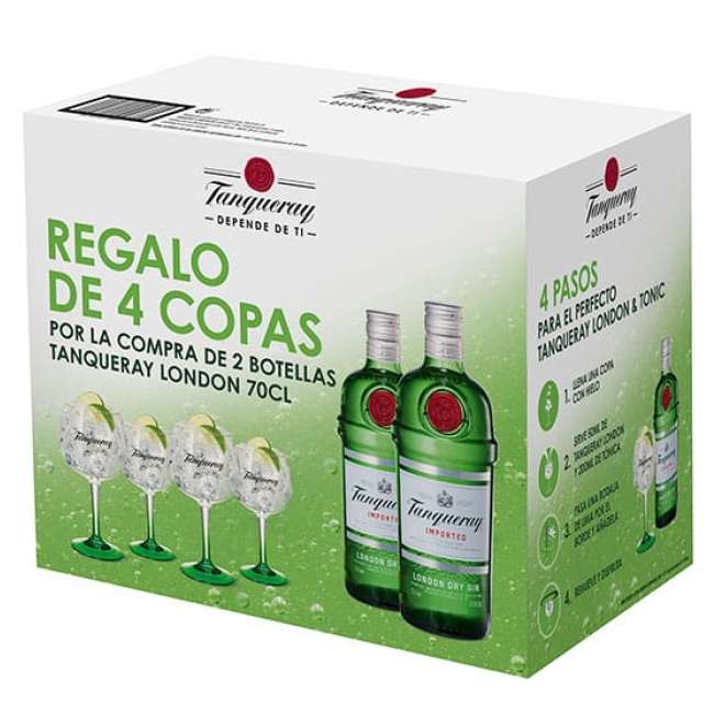 Comprar Ginebra Tanqueray 2 Botellas + 4 Copas | LICOREA 😉