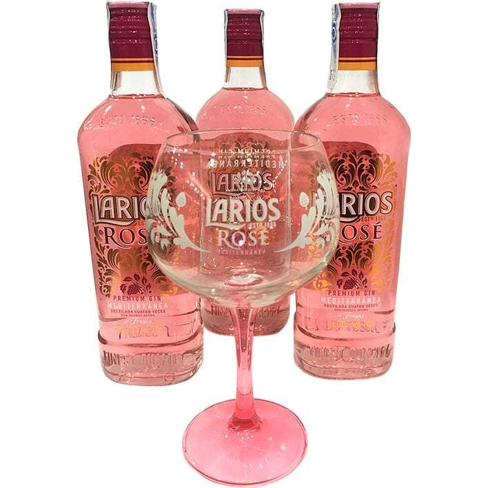 Ginebra Larios Rosé 3 Botellas + 6 Copas (España) precio