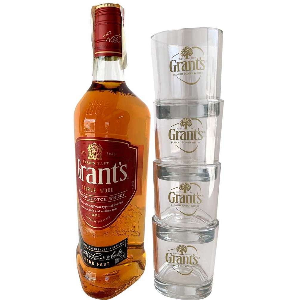 Whisky Grant's 1 Litre + 4 Verres - Au Meilleur Prix
