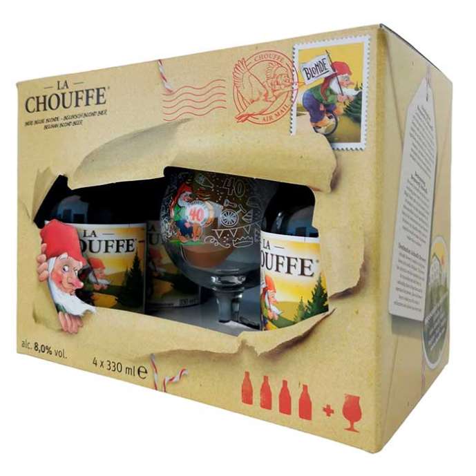 Comprar Cervezas La Chouffe Blonde 4 Botellas + Copa | LICOREA 😉