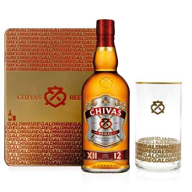 Whisky Chivas Regal 12 années + Boîte en métal + verre - Au Meilleur Prix